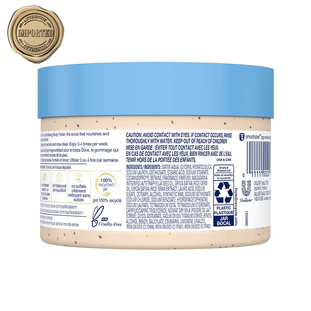 Dove Exfoliating Body Polish Scrub with Crushed Macadamia and Rice Milk ...