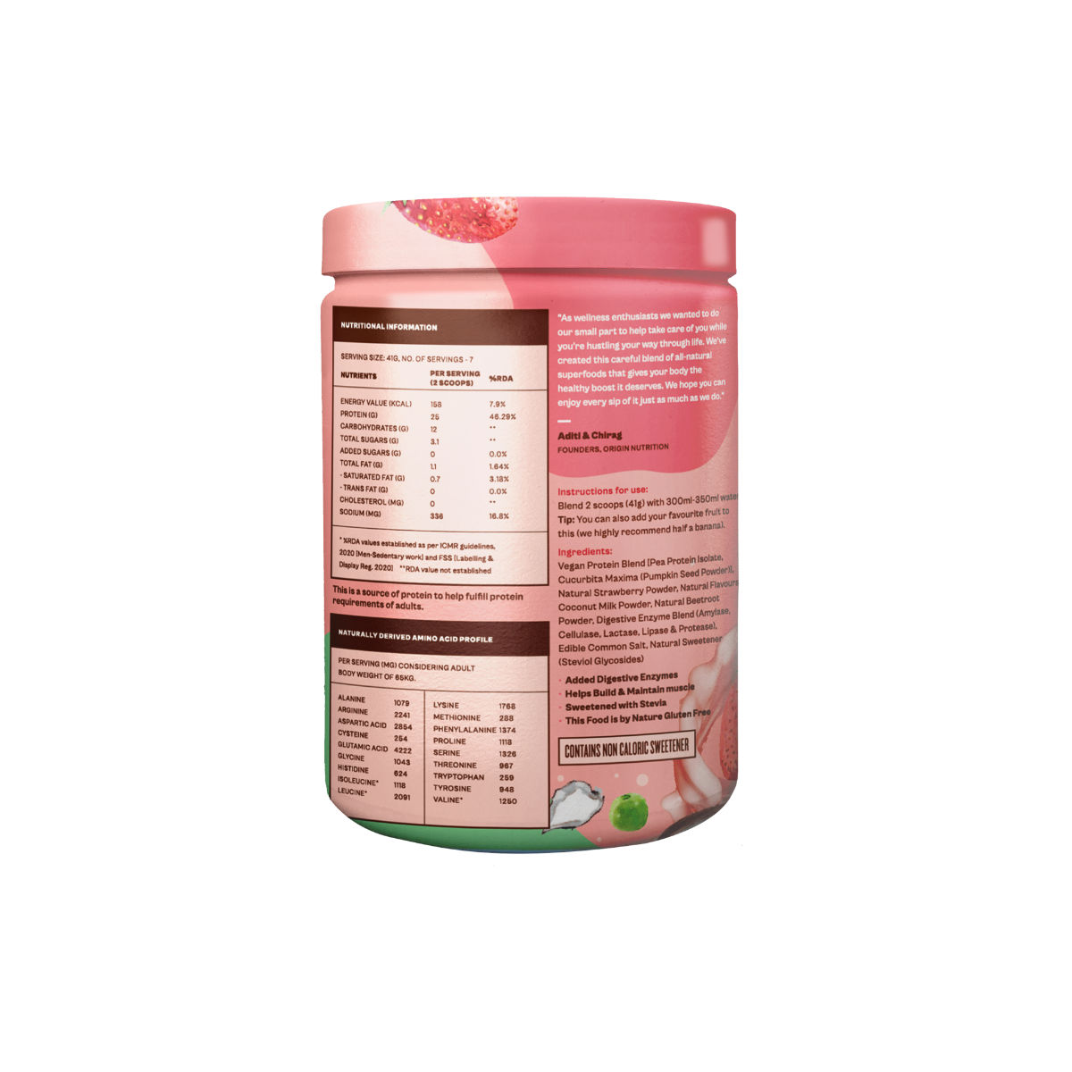 Origin Nutrition 100% Natural Vegan Protein Strawberry Flavour Powder ...