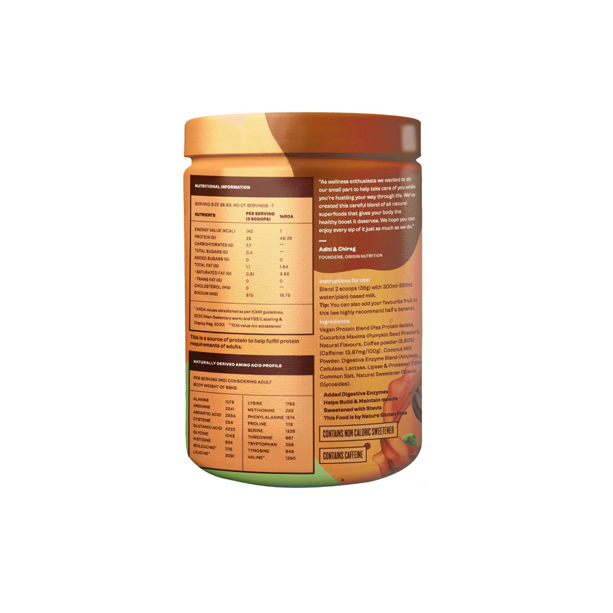 Origin Nutrition 100% Natural Vegan Protein Coffee Caramel Flavour ...
