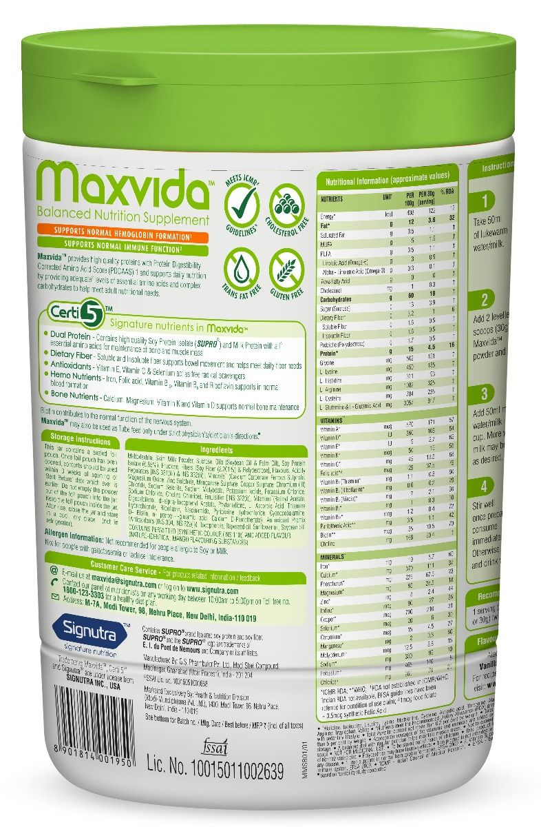 Maxvida Balanced Nutrition Supplement Mango Flavour Powder, 400 gm ...