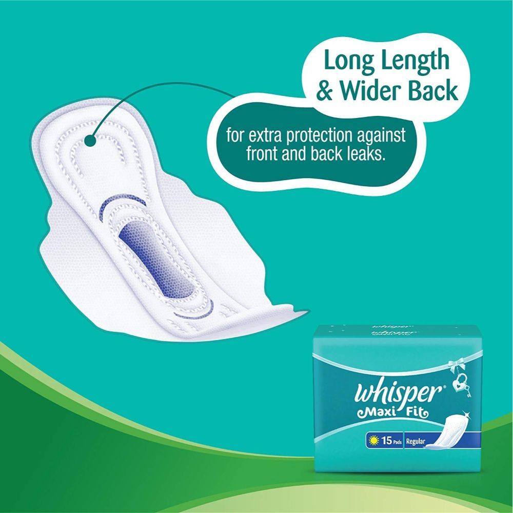 Whisper Maxi Fit Sanitary Regular Pads, 15 Count Price, Uses, Side ...