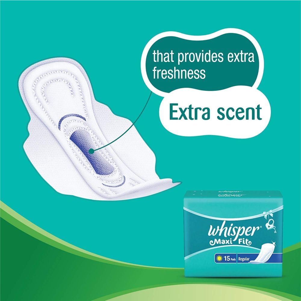 Whisper Maxi Fit Sanitary Regular Pads, 15 Count Price, Uses, Side ...