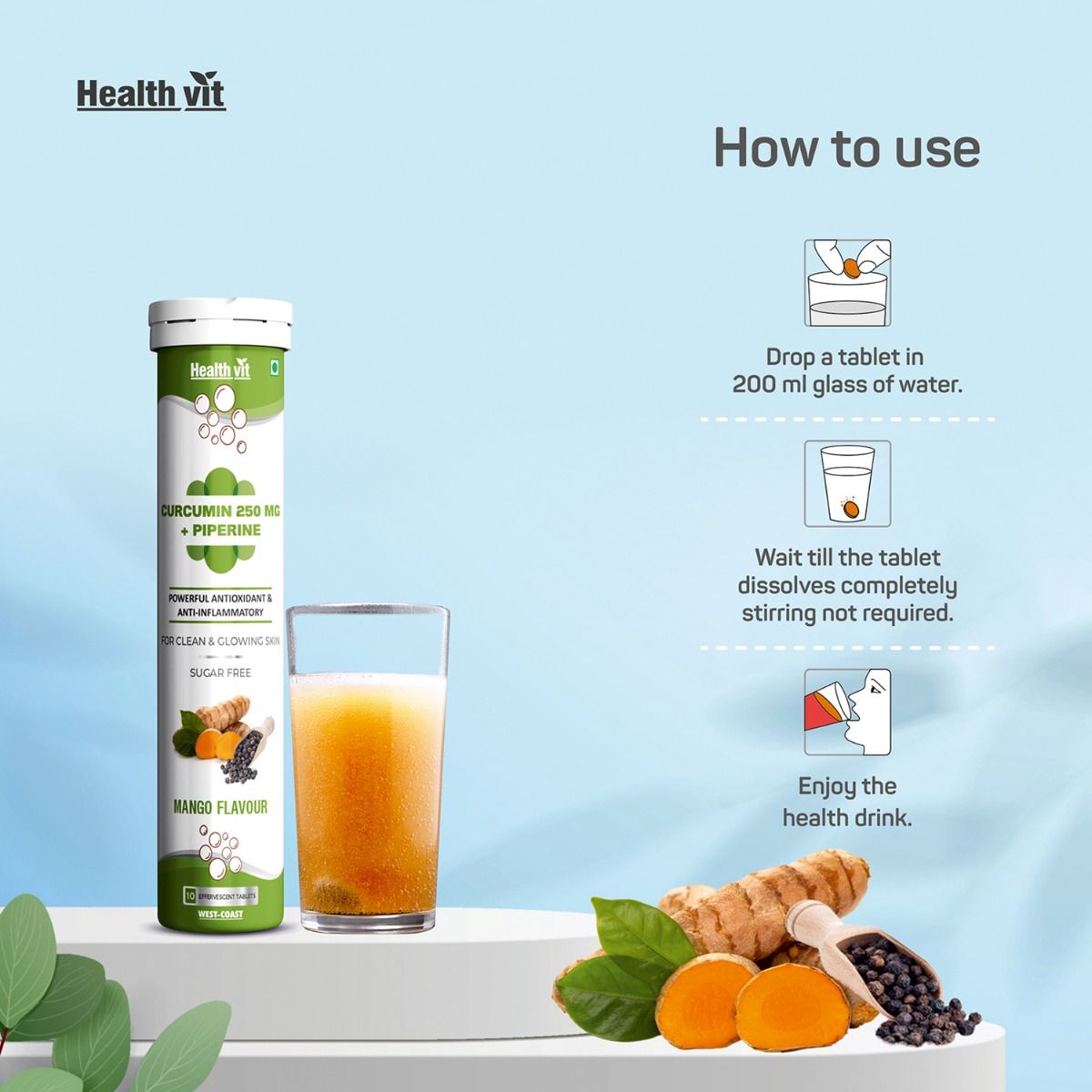 Healthvit Curcumin 250 mg + Piperine Sugar Free Mango Flavour ...