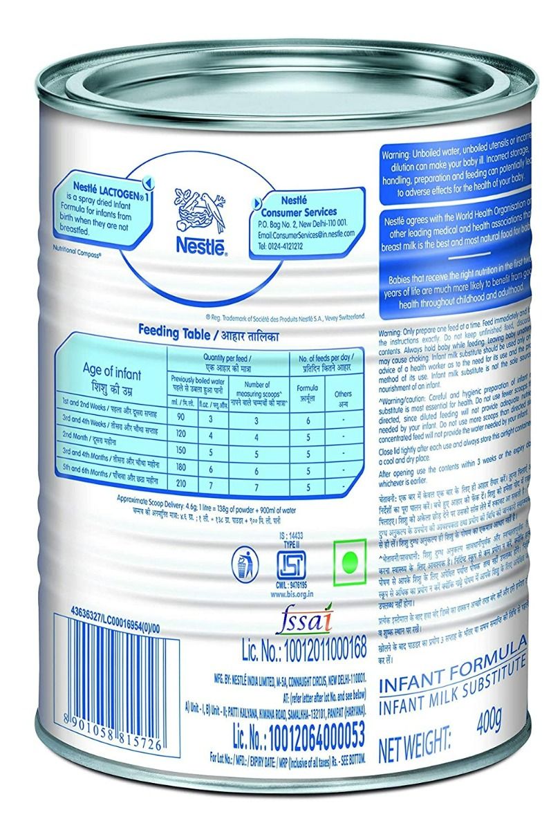 Nestle Lactogen Infant Formula Stage 1 (Upto 6 Months) Powder, 400 gm ...