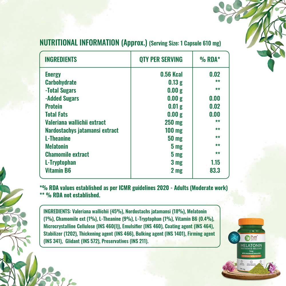 Pure Nutrition Melatonin SR 5 mg, 60 Tablets Price, Uses, Side Effects ...