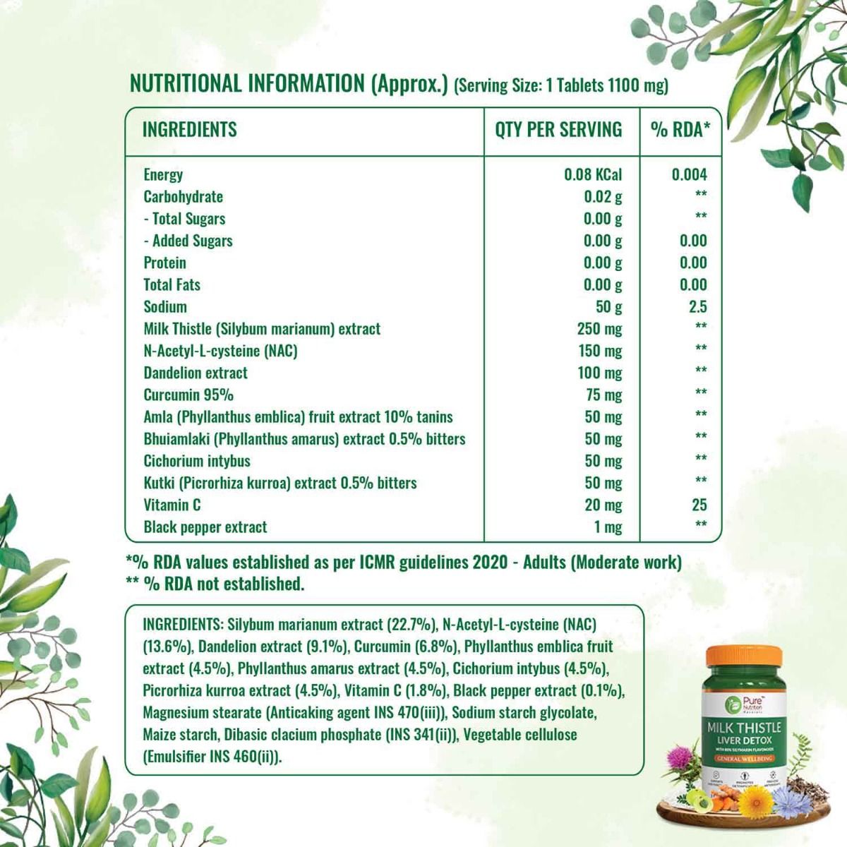 Pure Nutrition Milk Thistle Liver Detox 1100 Mg 60 Tablets Price Uses