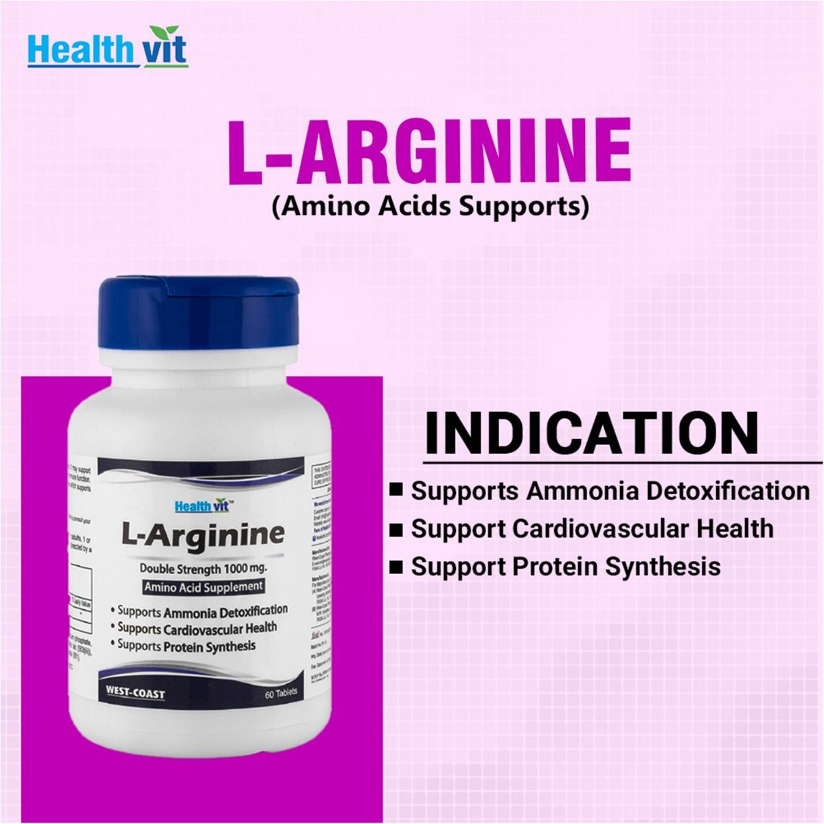Healthvit L-Arginine 1000 mg Amino Acid Supplement, 60 Tablets Price ...