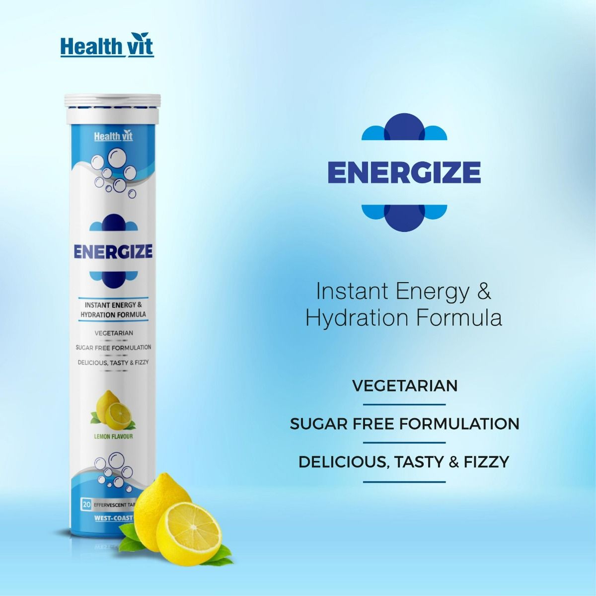Healthvit Energize Instant Energy & Hydration Formula Lemon Flavour ...