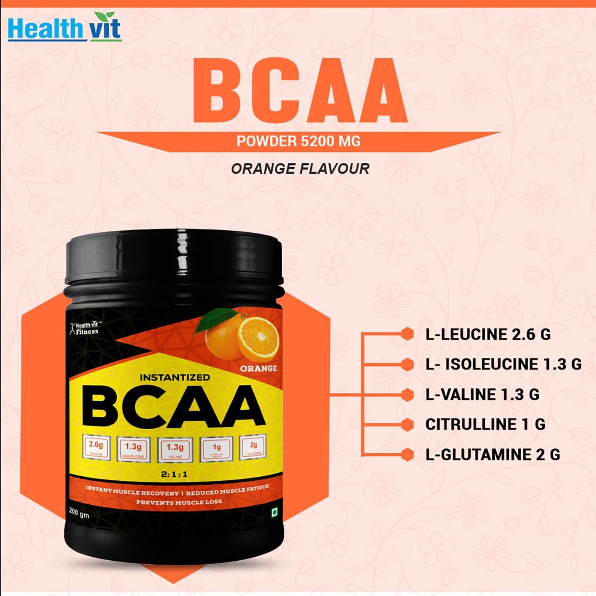 Healthvit Fitness Instantized BCAA 5200 mg Orange Flavour Powder, 200 gm Price, Uses, Side ...