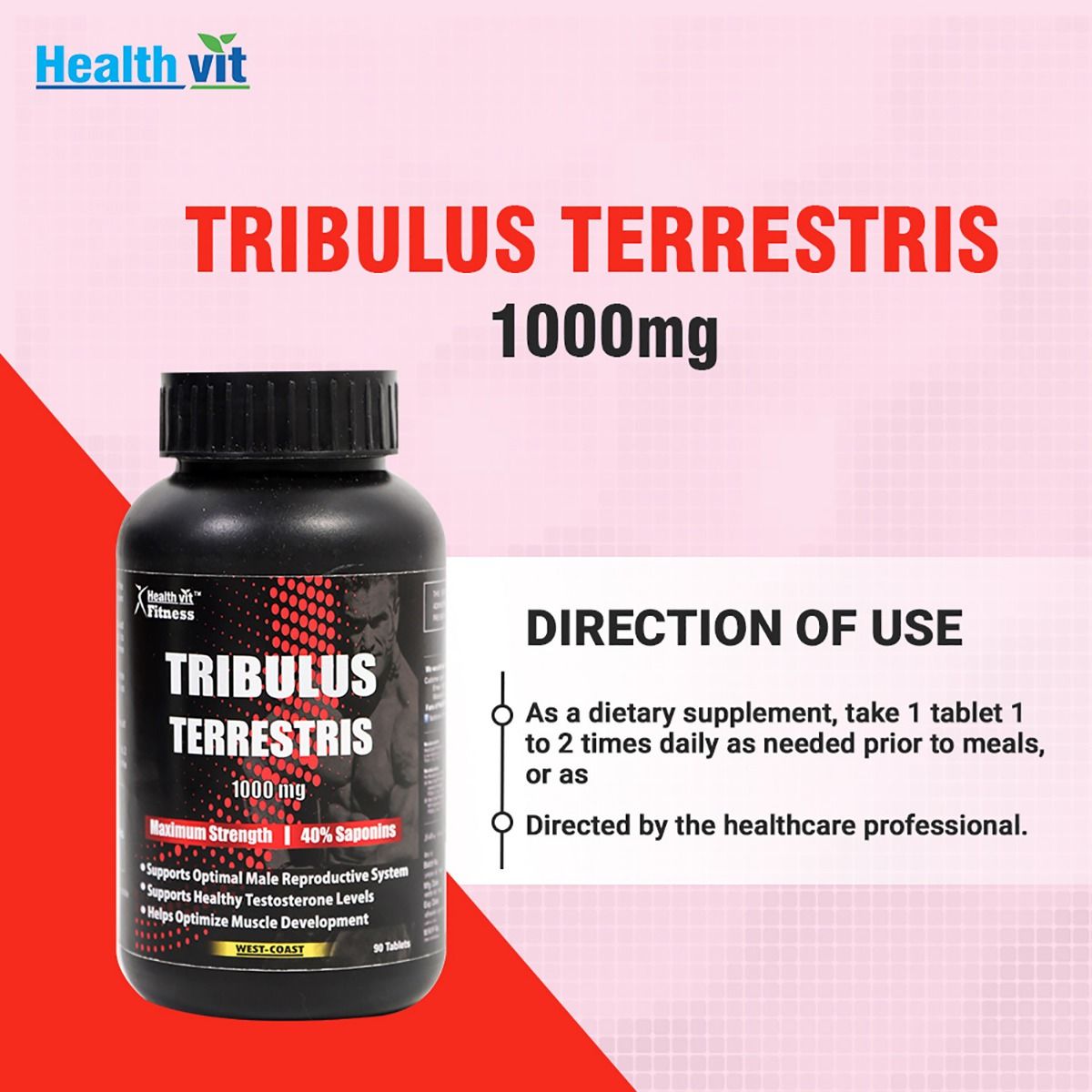 Healthvit Fitness Tribulus Terrestris 1000 mg Maximum Strength 40% ...
