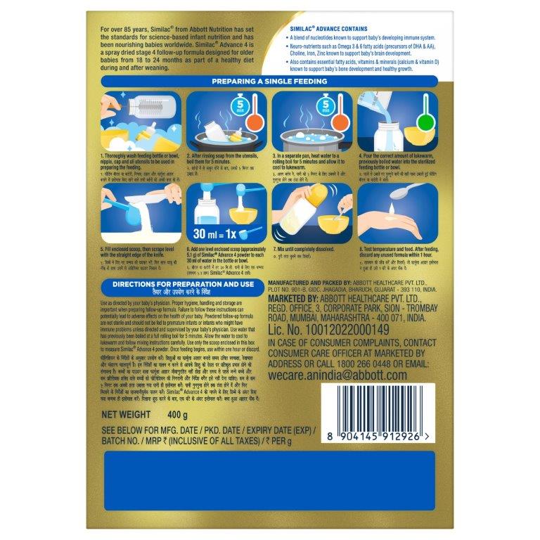 Similac Advance Follow-Up Formula Stage 4 Powder (18 to 24 months), 400 ...