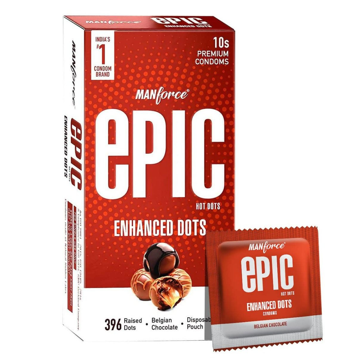 Manforce Epic Hot Dots Belgian Chocolate Flavour Premium Condoms, 10 ...