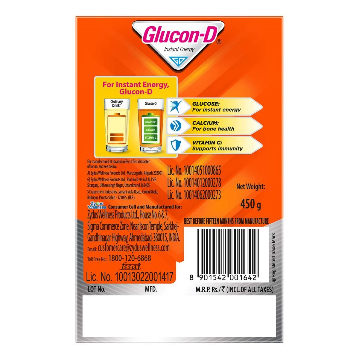 Glucon-D Instant Energy Tangy Orange Flavour Powder, 450 gm Price, Uses ...