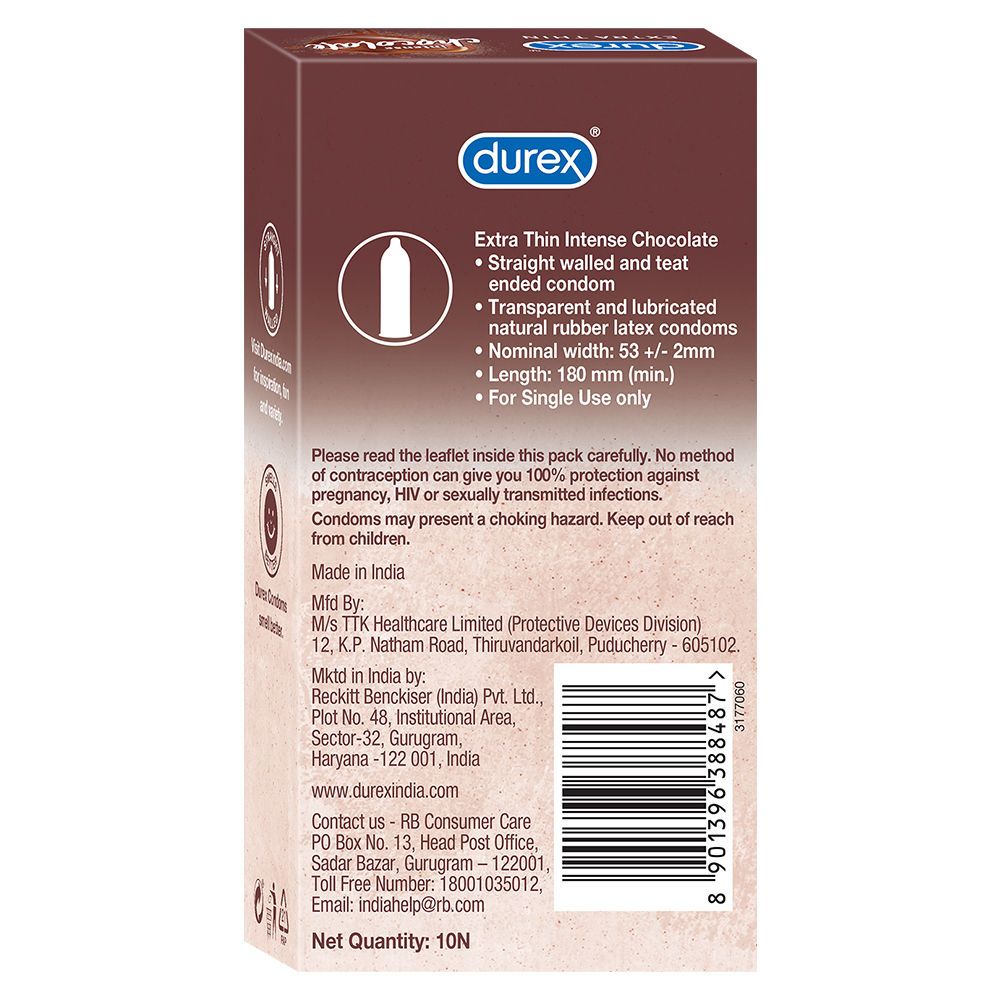 Durex Extra Thin Intense Chocolate Flavoured Condoms, 10 Count Price, Uses, Side Effects ...