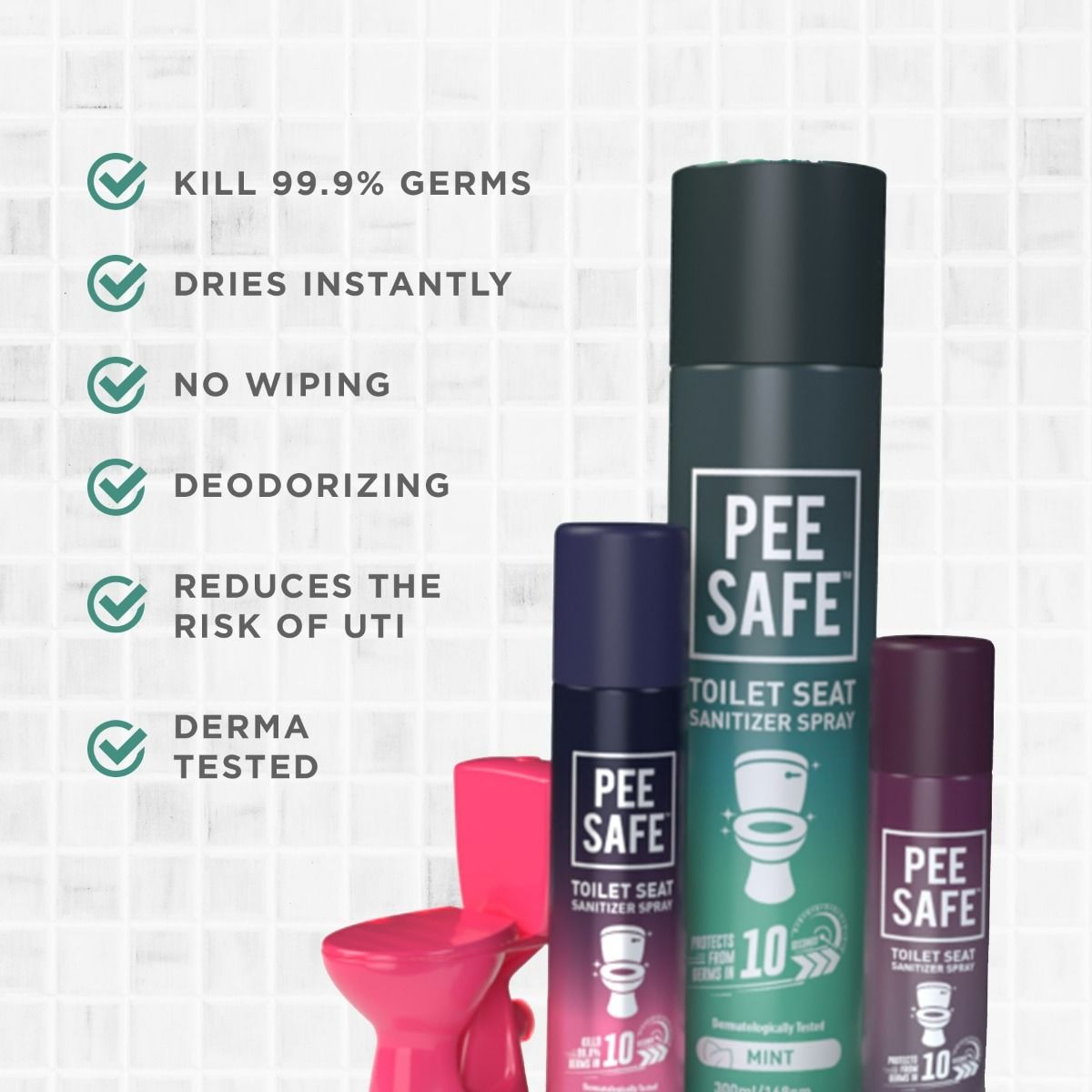Pee Safe Toilet Seat Sanitizer Floral Spray, 75 ml Price, Uses, Side ...