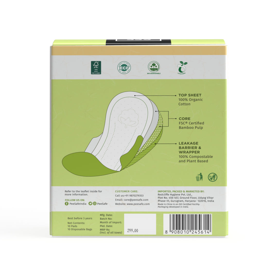 Pee Safe 100% Organic Cotton Biodegradable Regular Sanitary Pads, 10 ...