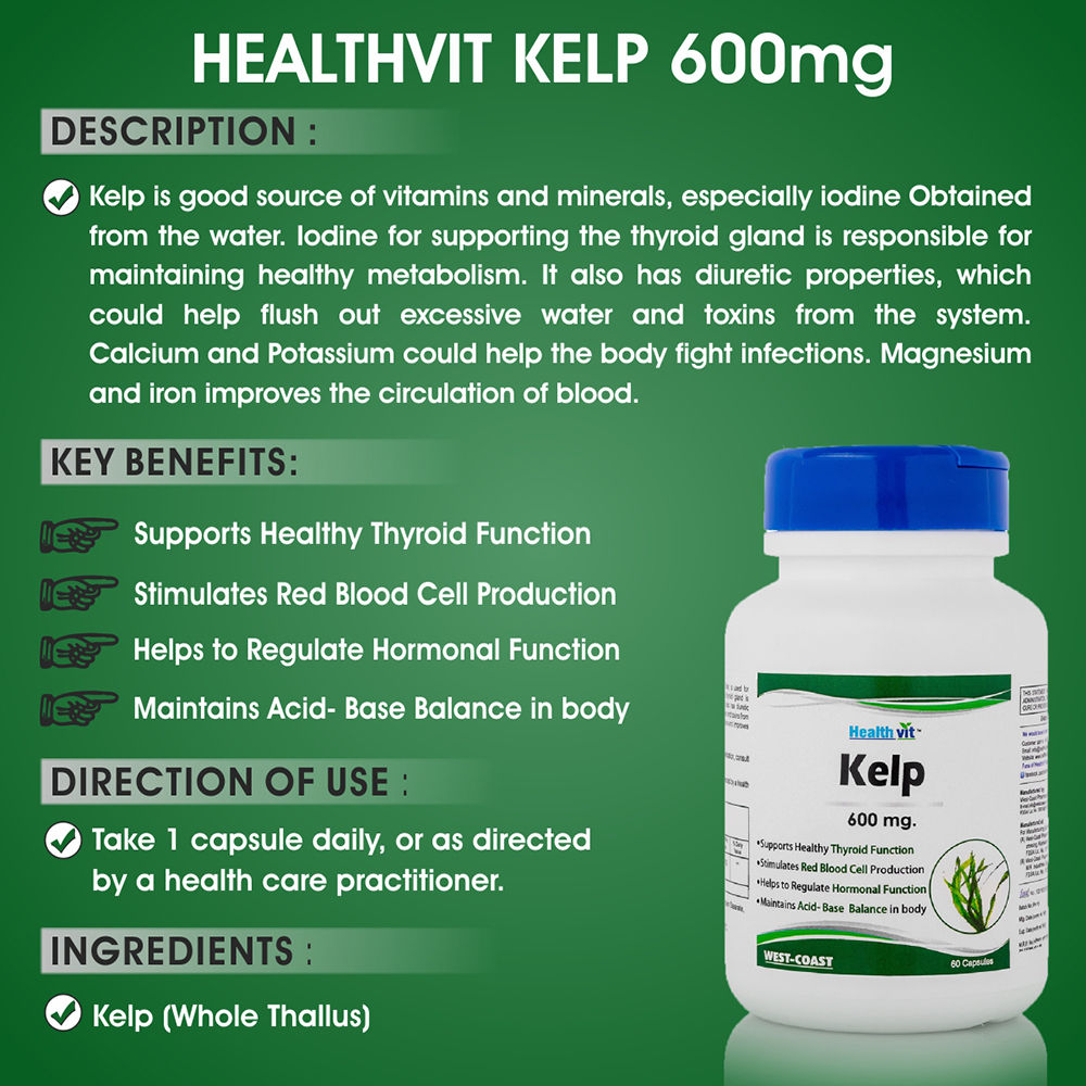 Healthvit Kelp 600 mg, 60 Capsules Price, Uses, Side Effects ...