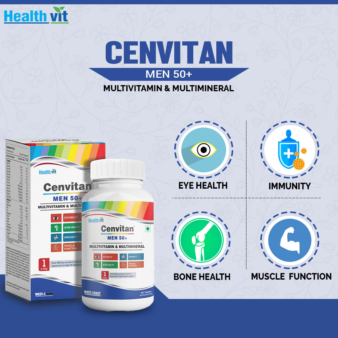 Healthvit Cenvitan Men 50+ Multivitamins & Multimineral, 60 Tablets ...