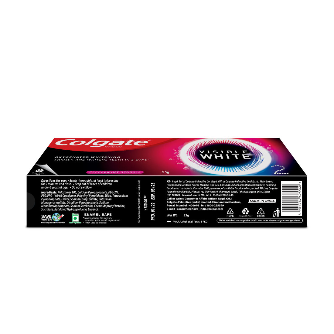 Colgate Visible White O2 Whitening Peppermint Sparkle Toothpaste, 25 gm ...