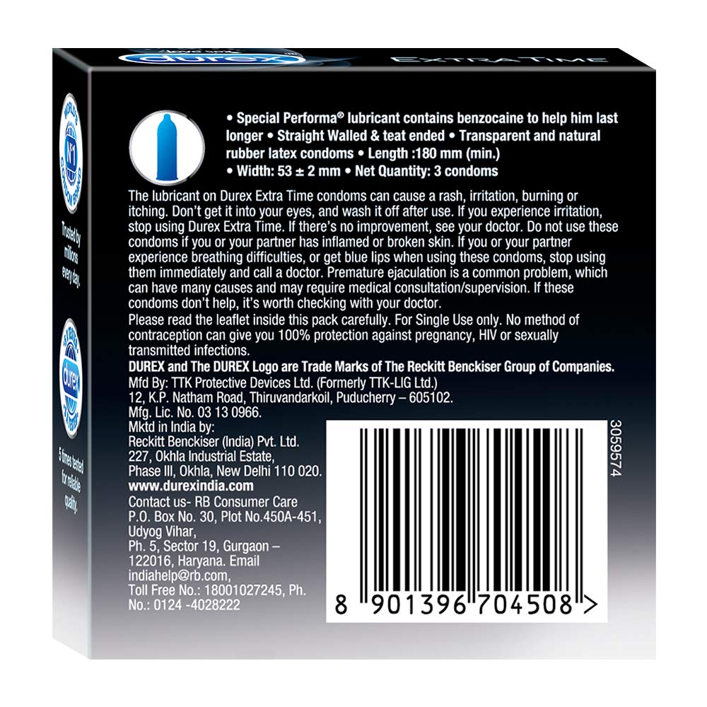 Durex Extended Pleasure/Extra Time Condoms, 3 Count Price, Uses, Side Effects, Composition ...