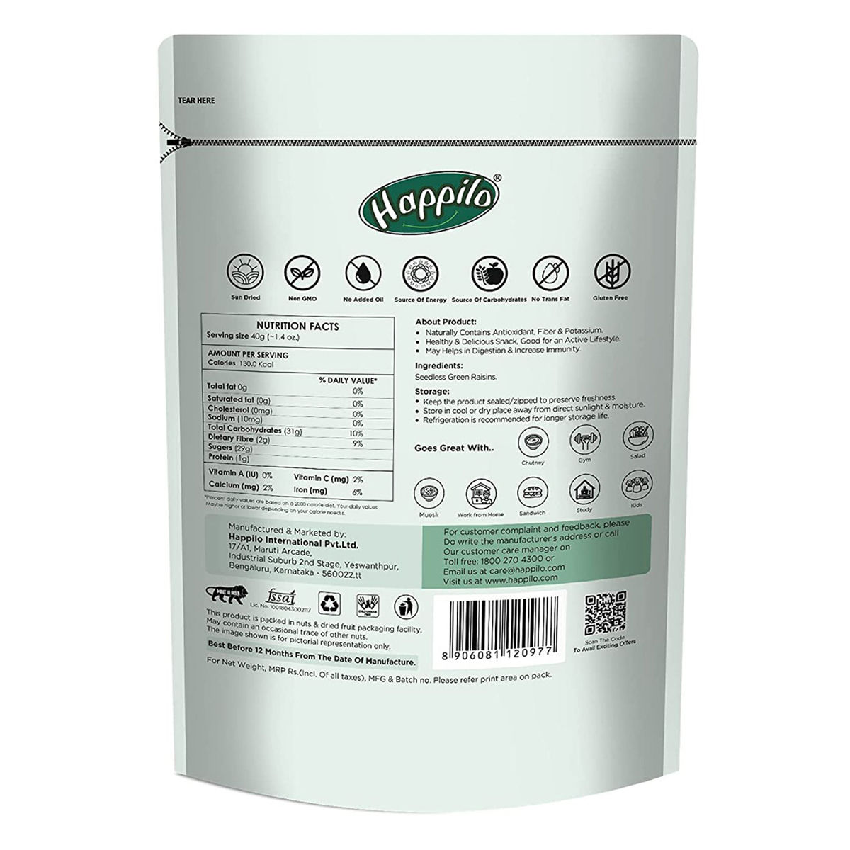 Happilo Prem Seedless Green Raisins 250 gm Price, Uses, Side Effects ...