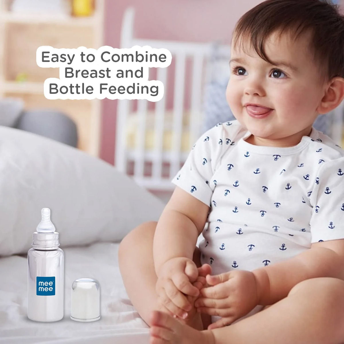 Mee Mee Milk-Safe™ Steel Feeding Bottle With Anti-Colic Teat, 120 ml ...