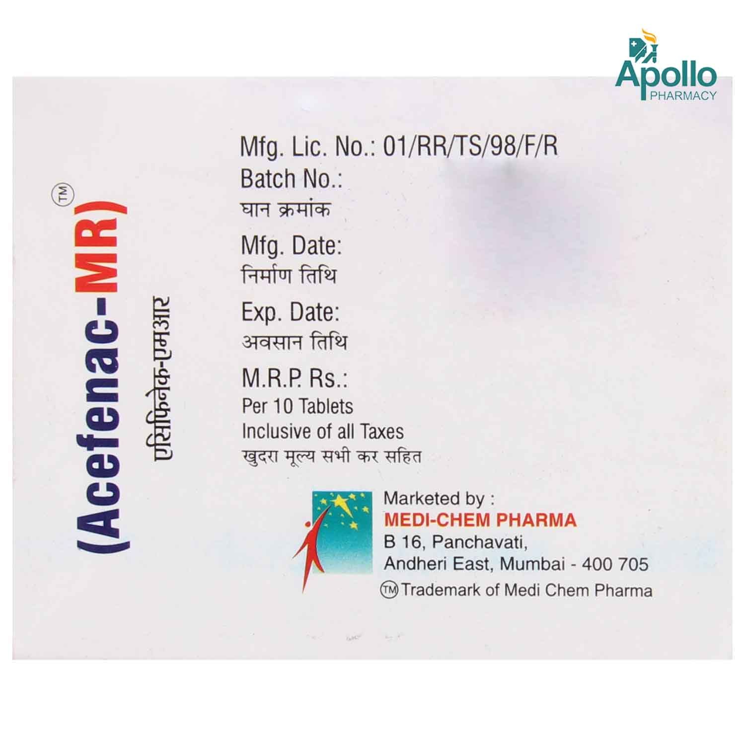 ACEFENAC MR TABLET Price, Uses, Side Effects, Composition - Apollo Pharmacy