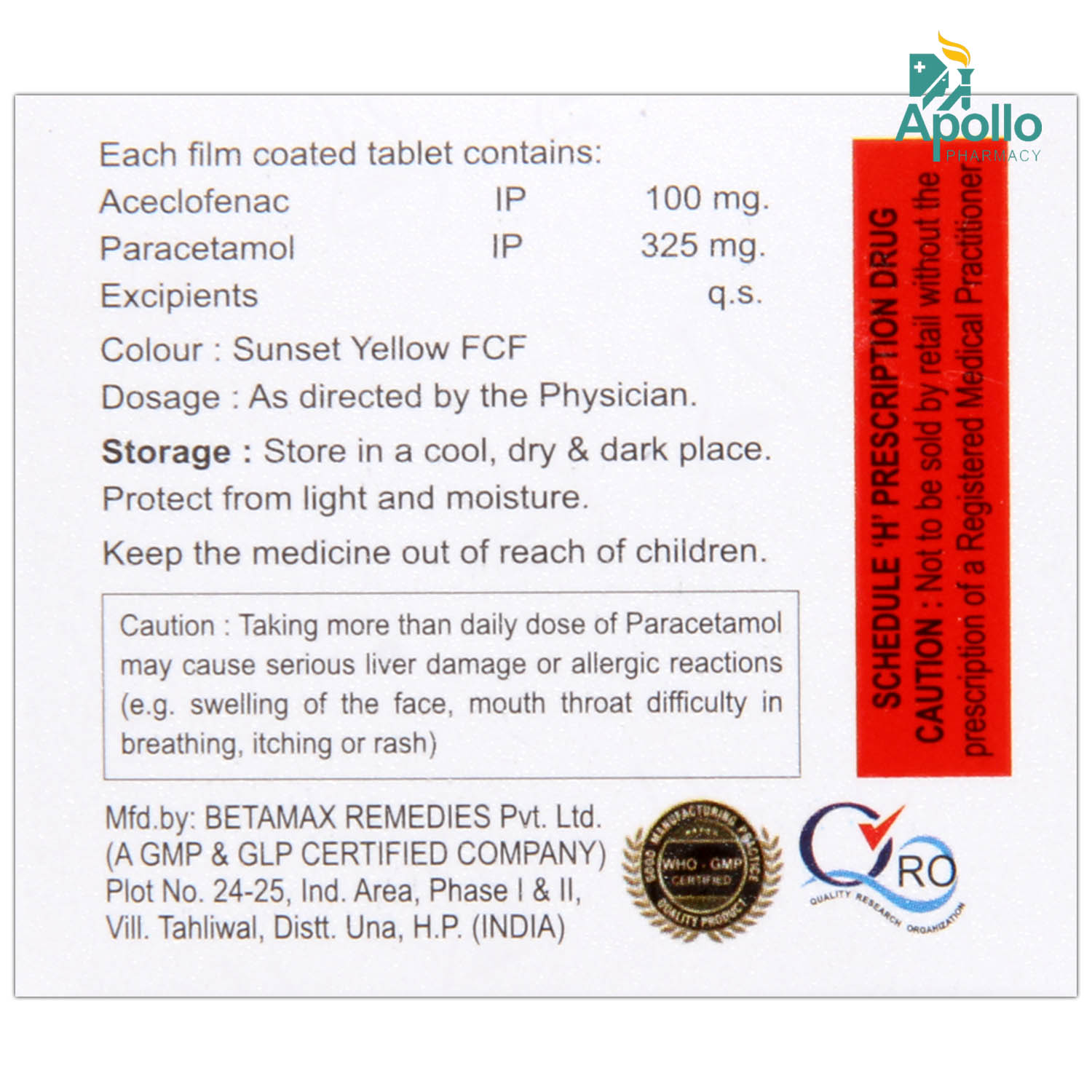 ACEPRA 100/325MG TABLET 10'S Price, Uses, Side Effects, Composition ...