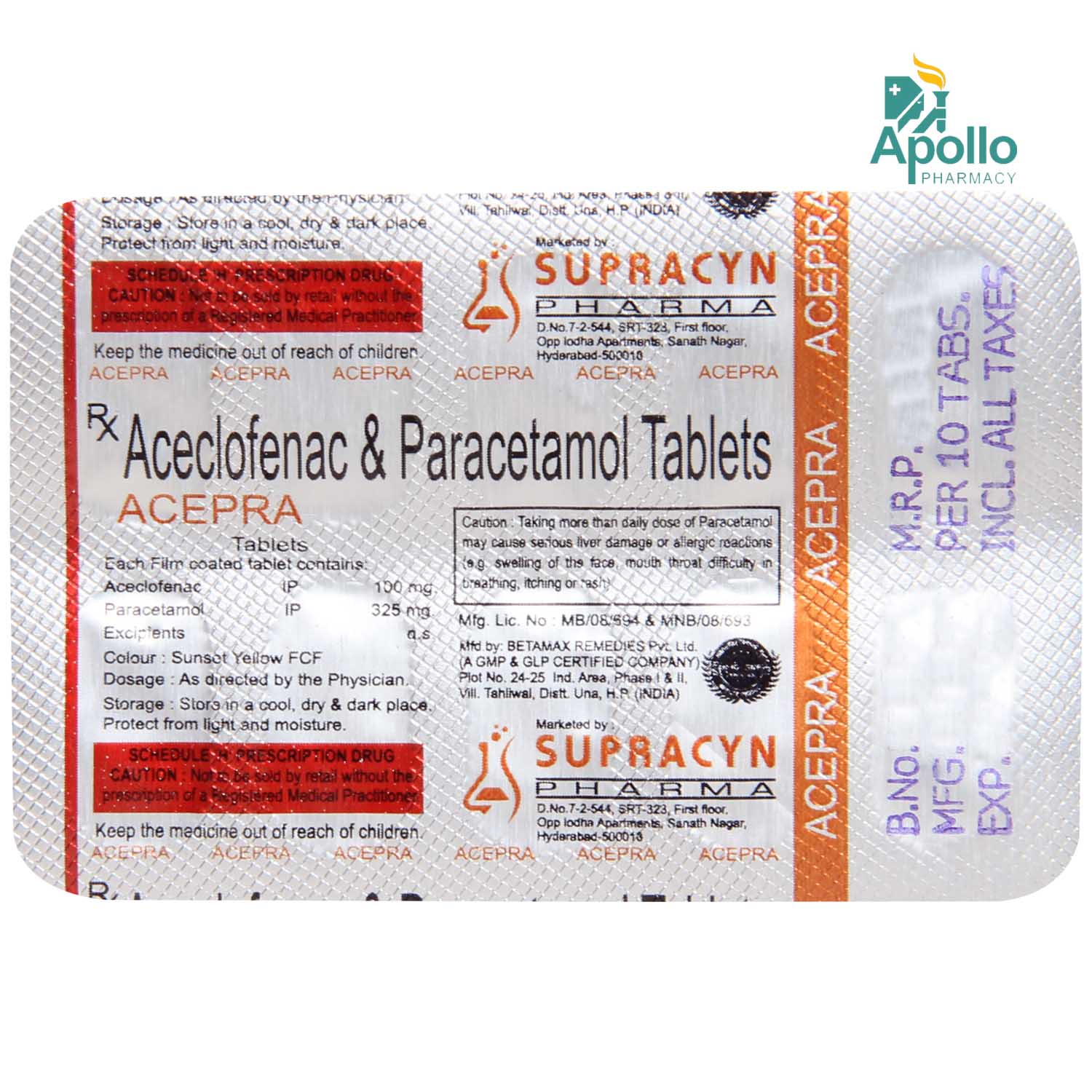 ACEPRA 100/325MG TABLET 10'S Price, Uses, Side Effects, Composition ...