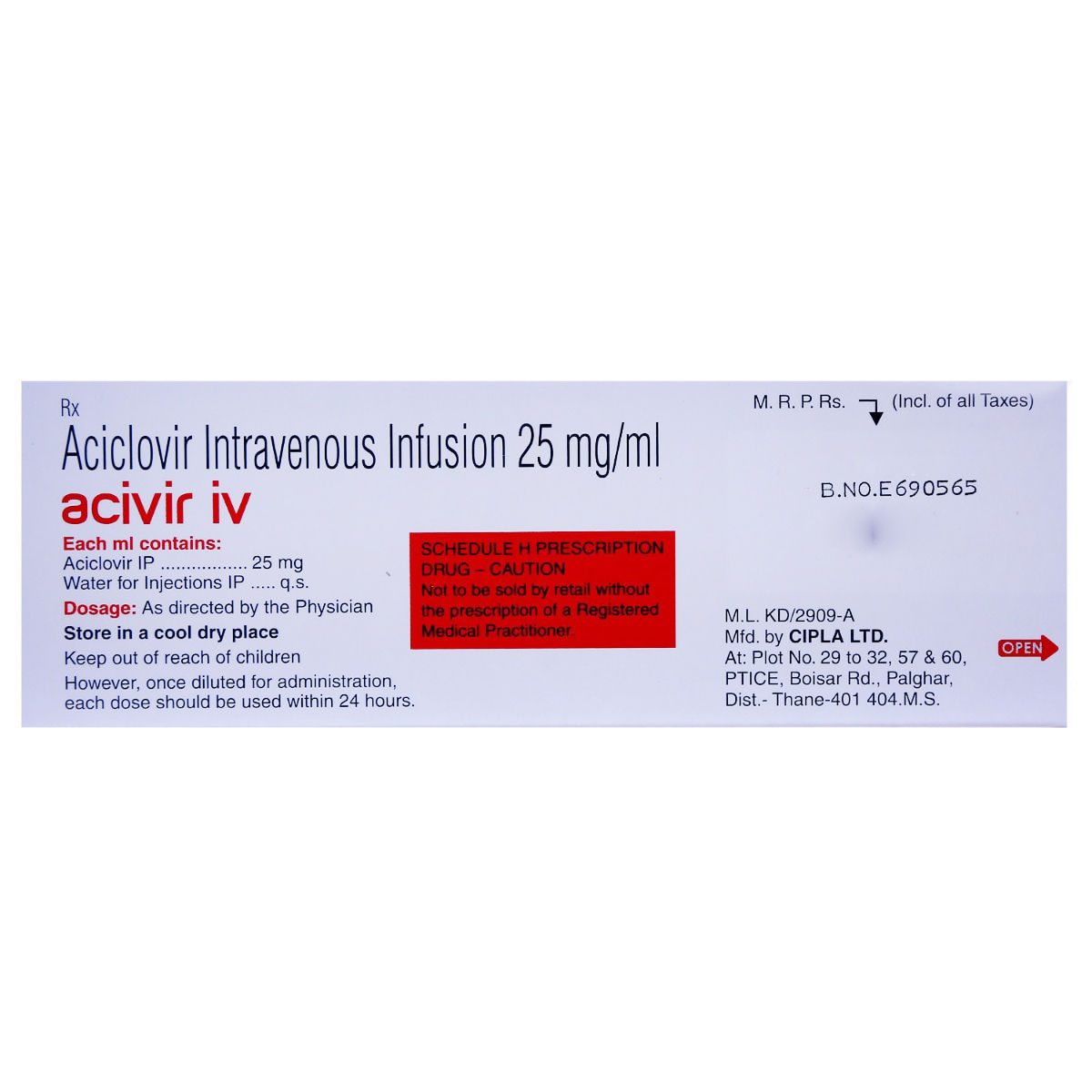 ACIVIR 25MG I.V INJECTION 10ML Price, Uses, Side Effects, Composition ...