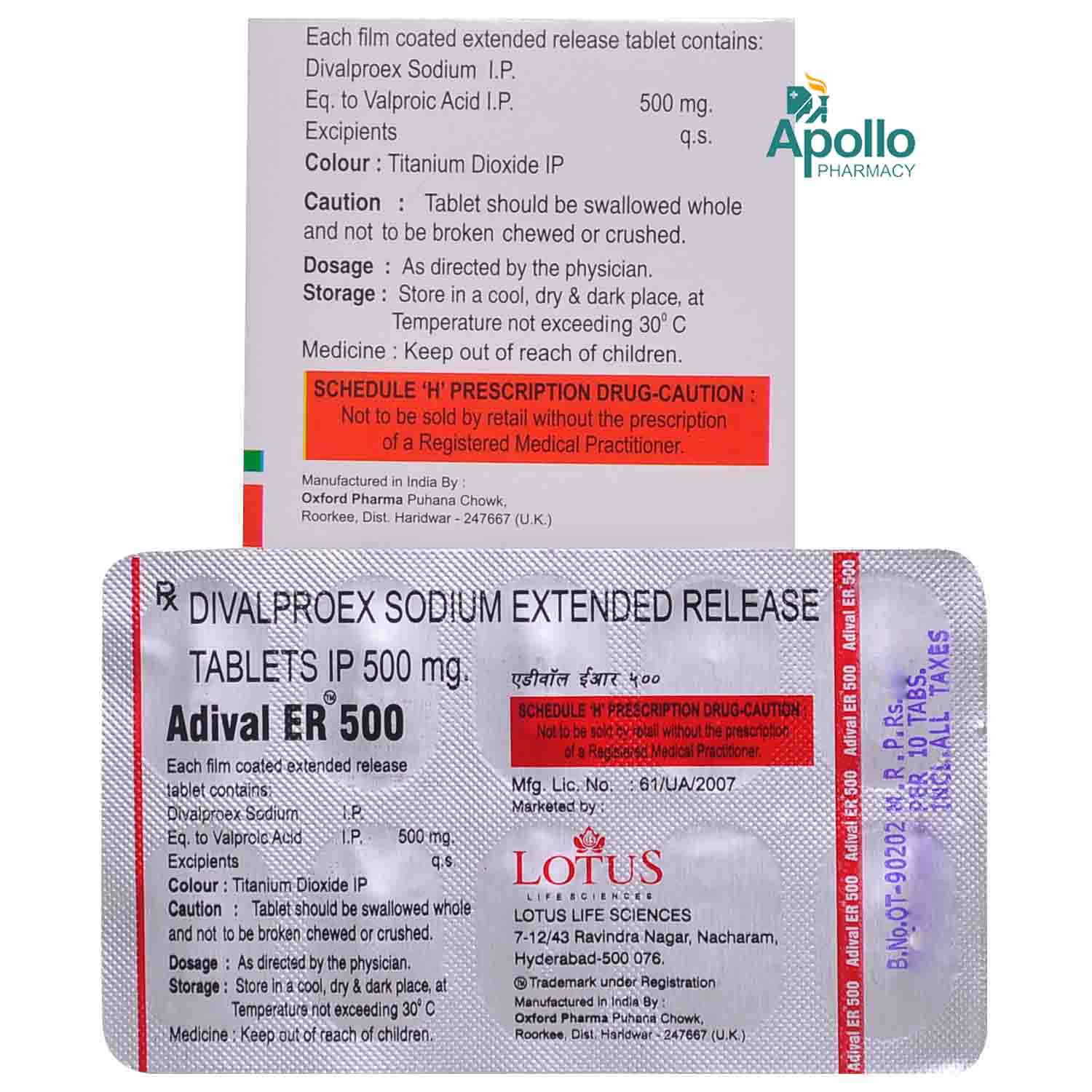 ADIVAL ER 500MG TABLET Price, Uses, Side Effects, Composition - Apollo ...