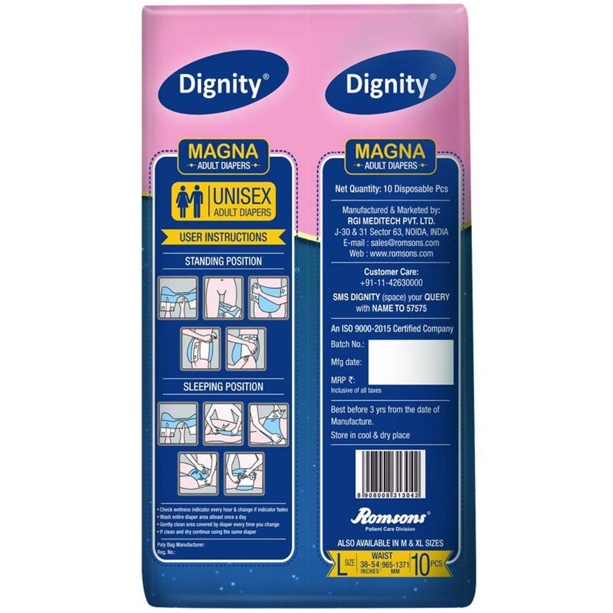 Dignity Magna Adult Diaper Pants Large, 10 Count Price, Uses, Side ...