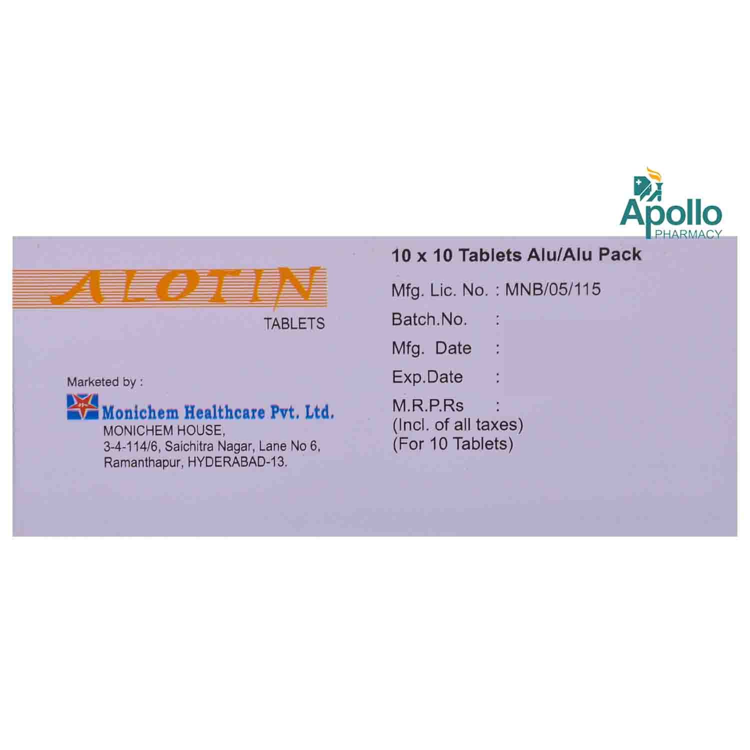 Alotin Tablet 10's Price, Uses, Side Effects, Composition - Apollo Pharmacy