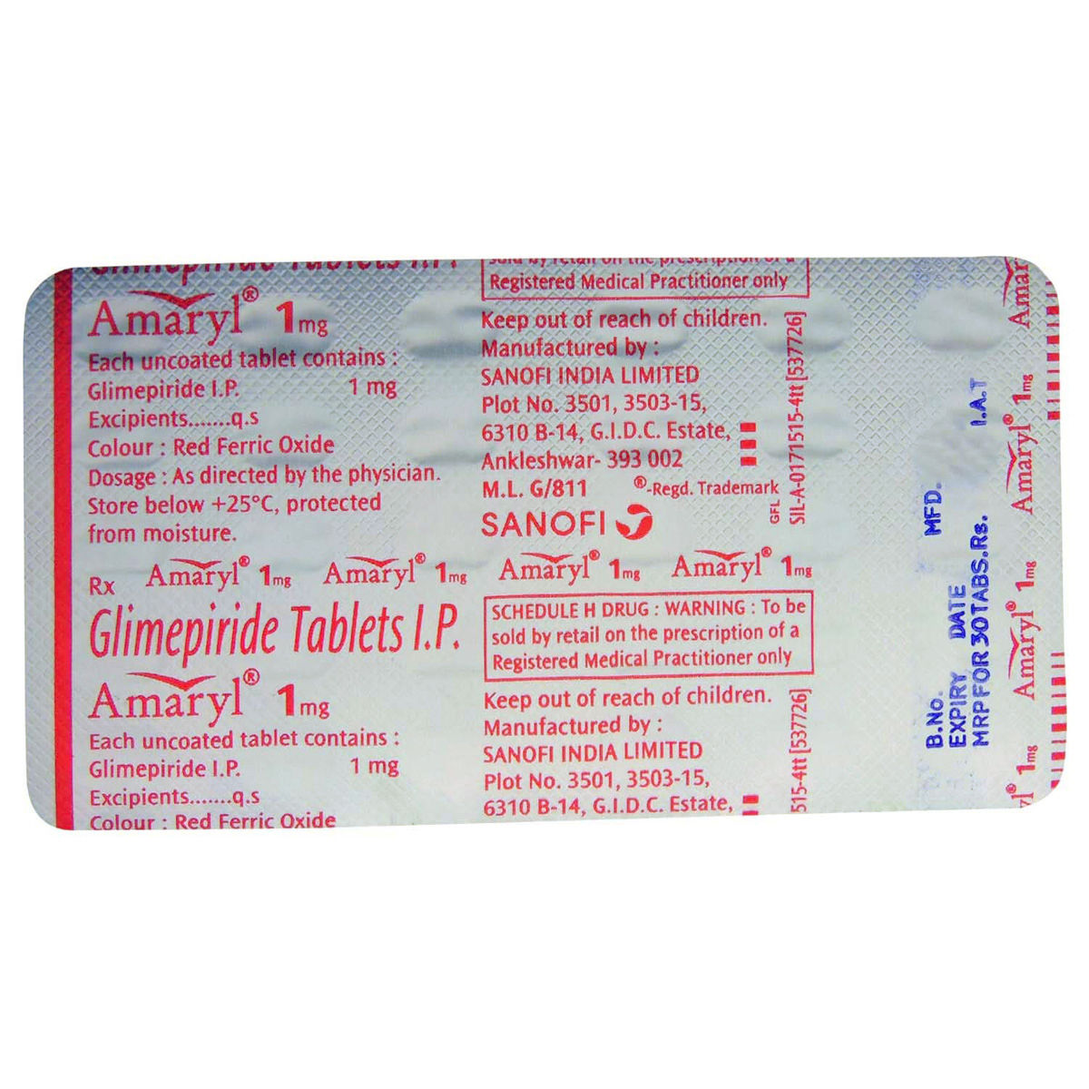 Amaryl 1 mg Tablet 30's Price, Uses, Side Effects, Composition - Apollo ...