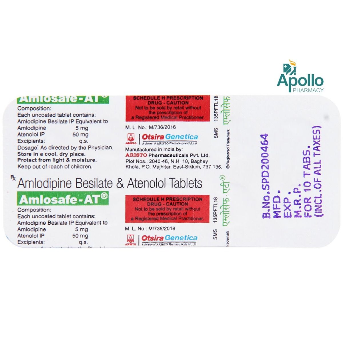 Amlosafe AT Tablet 10's Price, Uses, Side Effects, Composition - Apollo ...