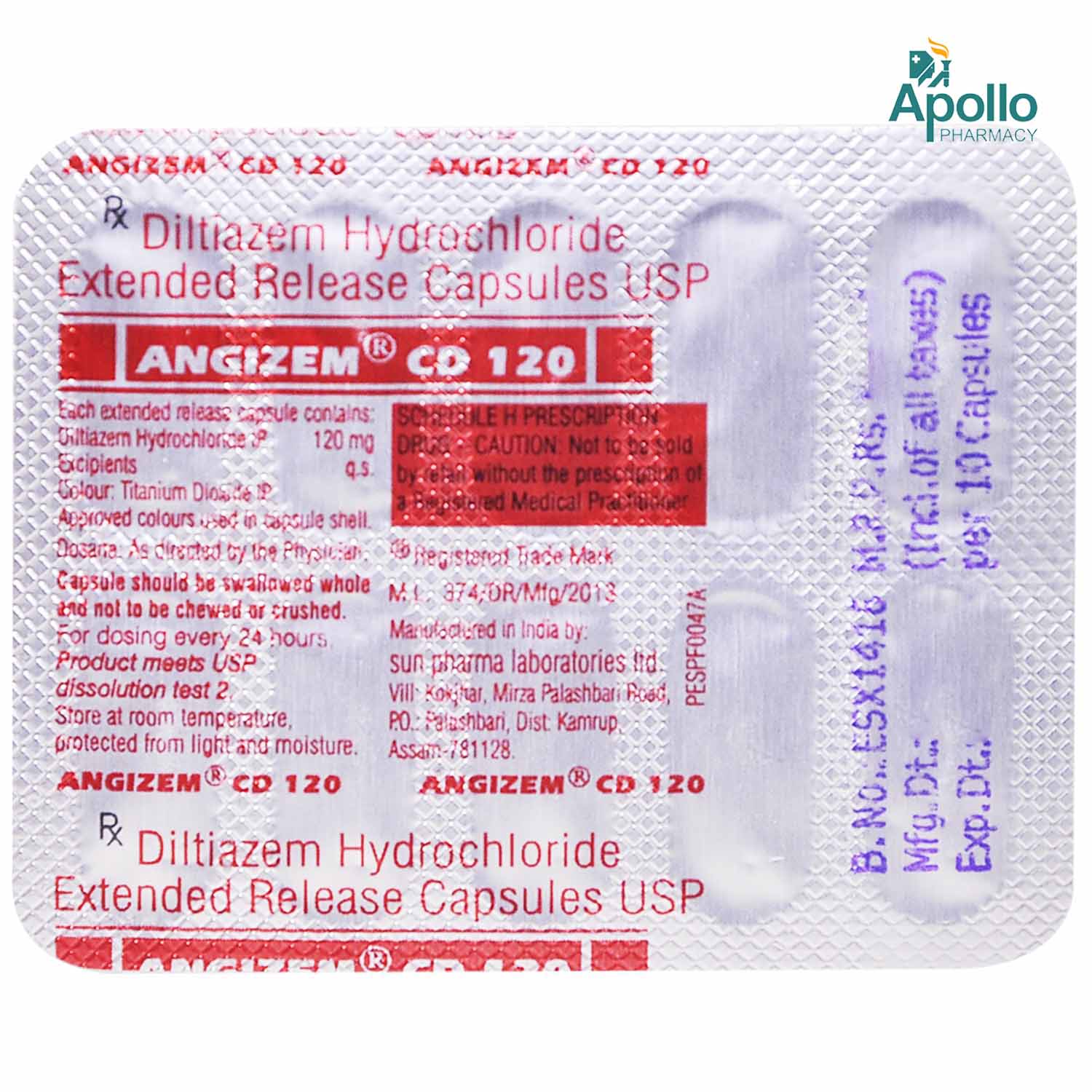 Angizem CD 120 Capsule 10's Price, Uses, Side Effects, Composition ...