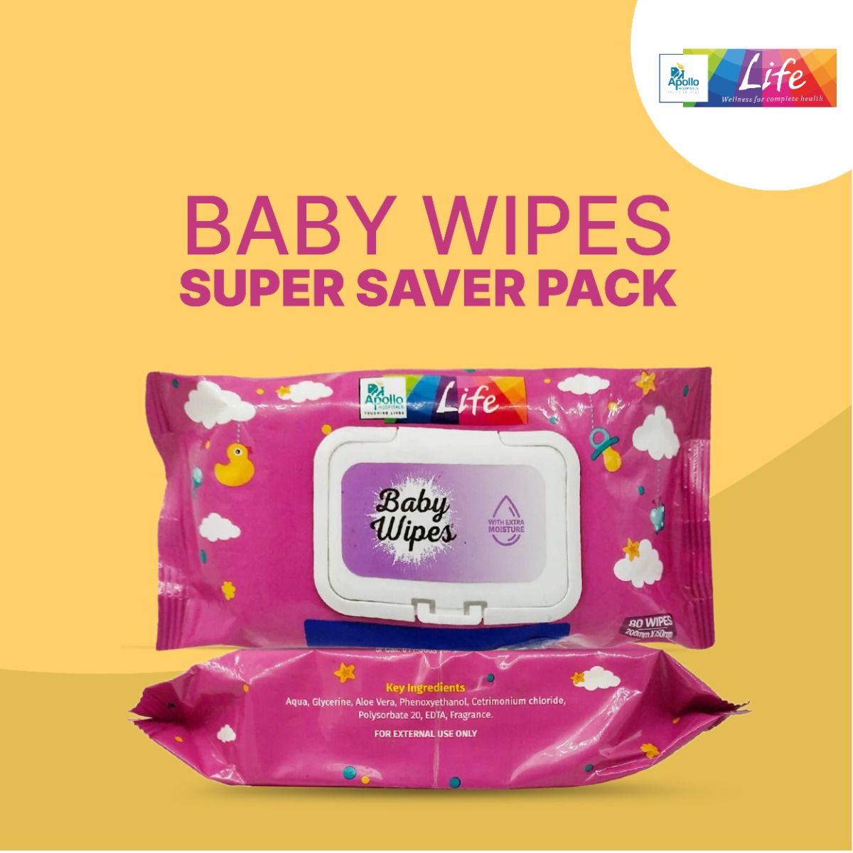 Apollo Life Baby Wipes, 160 Count (2x80 Wipes) Price, Uses, Side ...