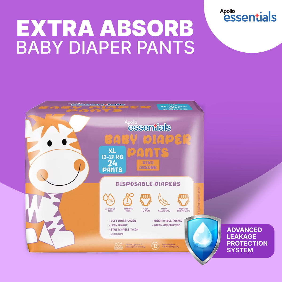 Apollo Essentials Extra Absorb Baby Diaper Pants XL, 24 Count Price ...