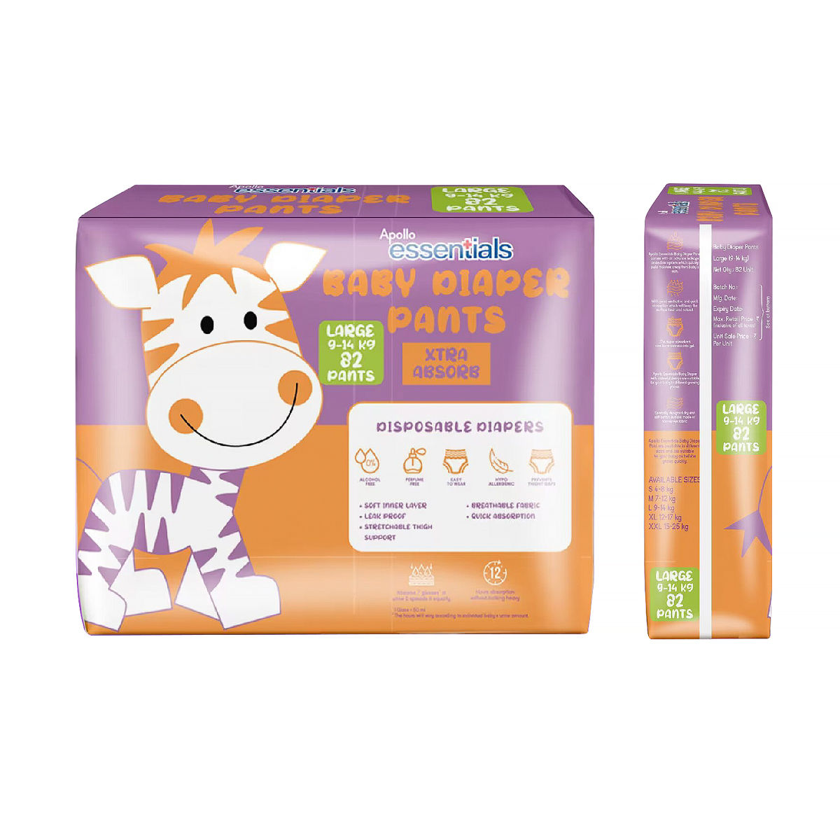 Apollo Essentials Extra Absorb Baby Diaper Pants Large, 82 Count Price ...