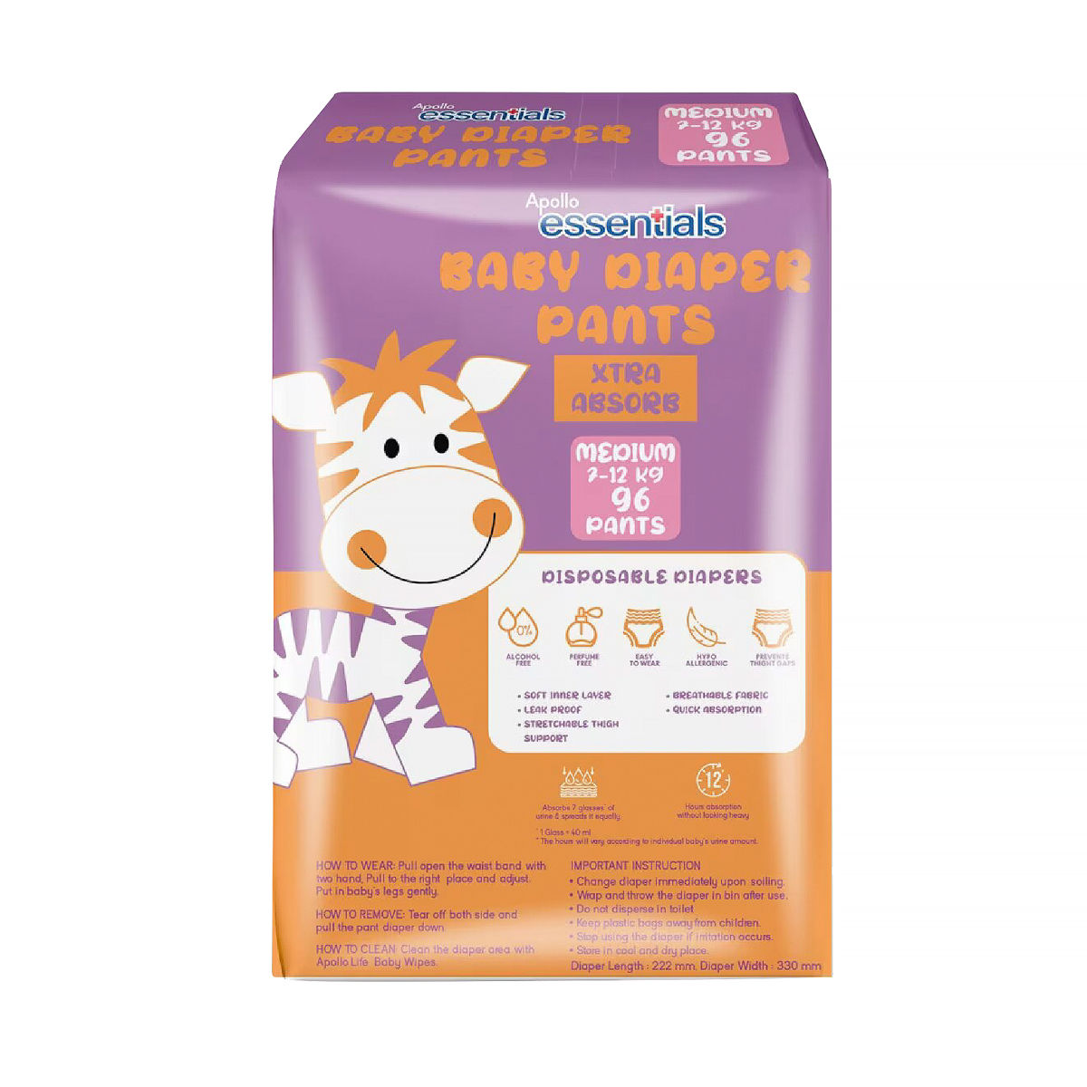 Apollo Essentials Extra Absorb Baby Diaper Pants Medium, 96 Count Price ...