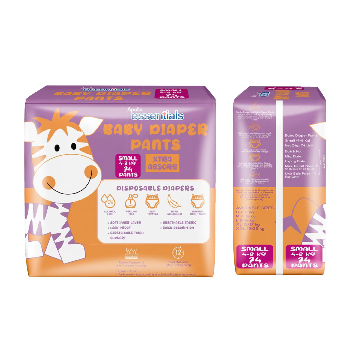 Apollo Essentials Extra Absorb Baby Diaper Pants Small, 74 Count Price ...