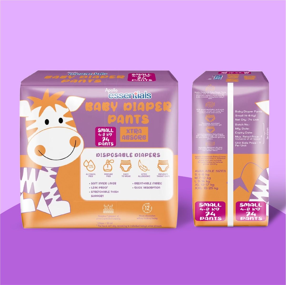 Apollo Essentials Extra Absorb Baby Diaper Pants Small, 74 Count Price ...