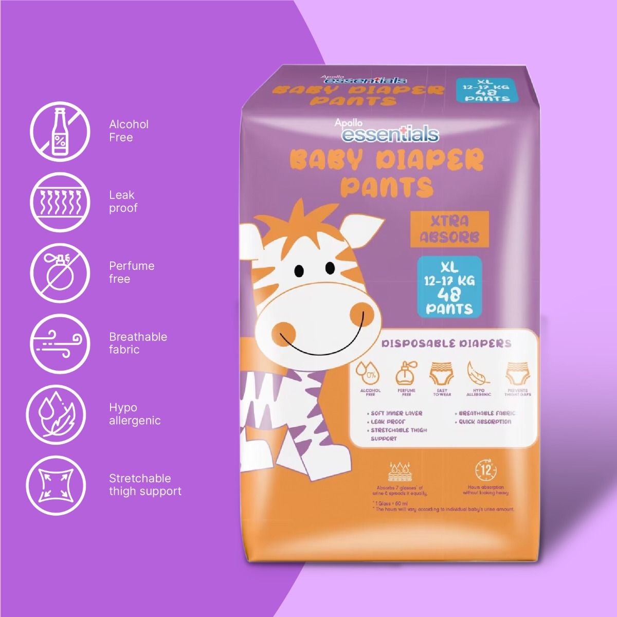 Apollo Essentials Extra Absorb Baby Diaper Pants XL, 48 Count Price ...