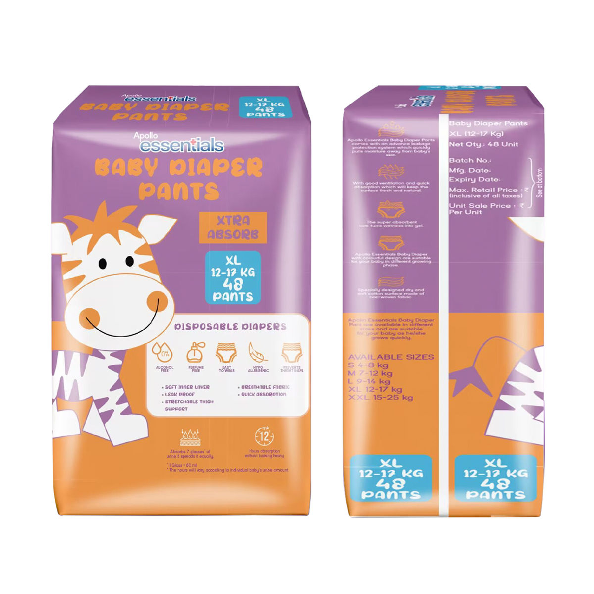 Apollo Essentials Extra Absorb Baby Diaper Pants XL, 48 Count Price ...