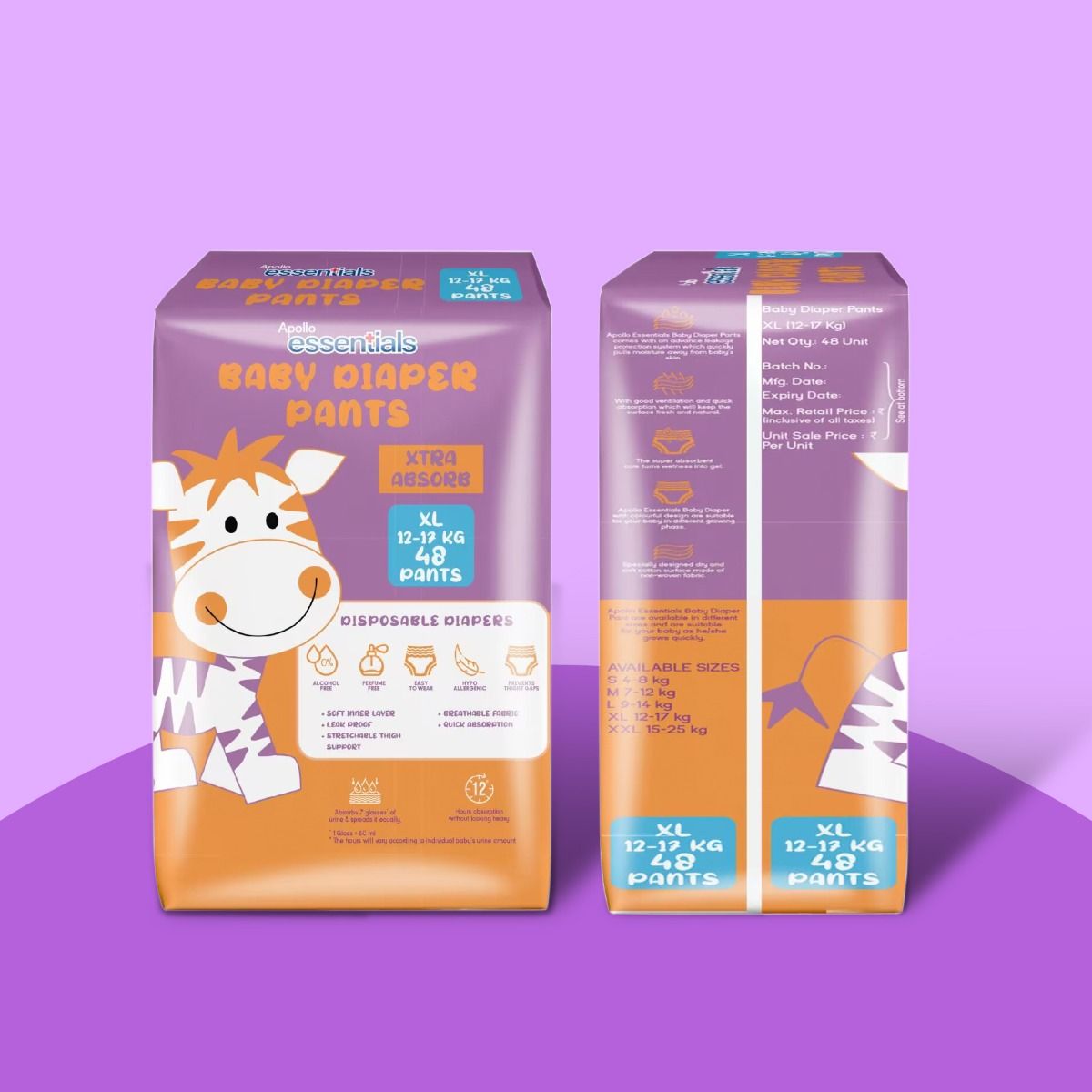 Apollo Essentials Extra Absorb Baby Diaper Pants XL, 48 Count Price ...