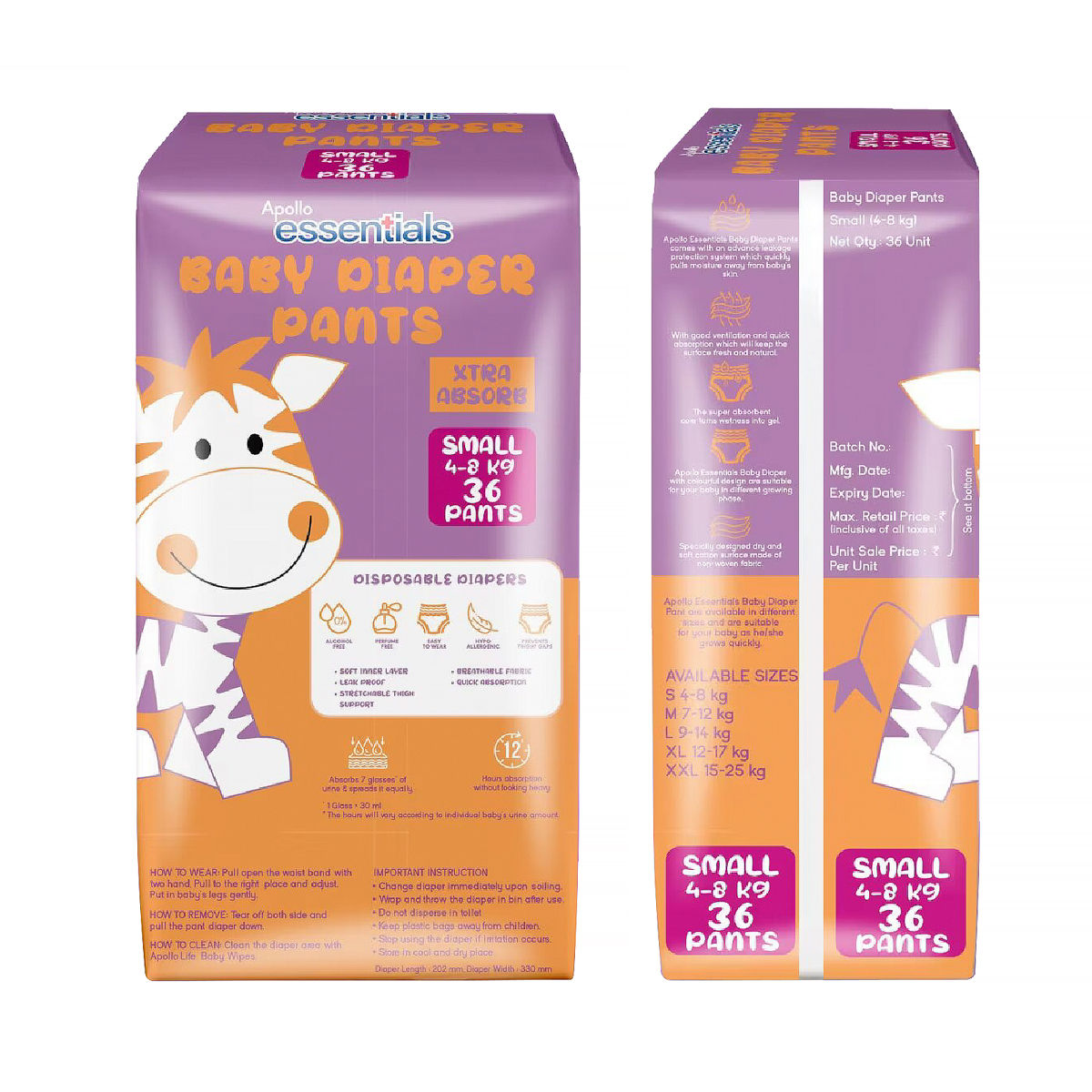 Apollo Essentials Extra Absorb Baby Diaper Pants Small, 36 Count Price ...