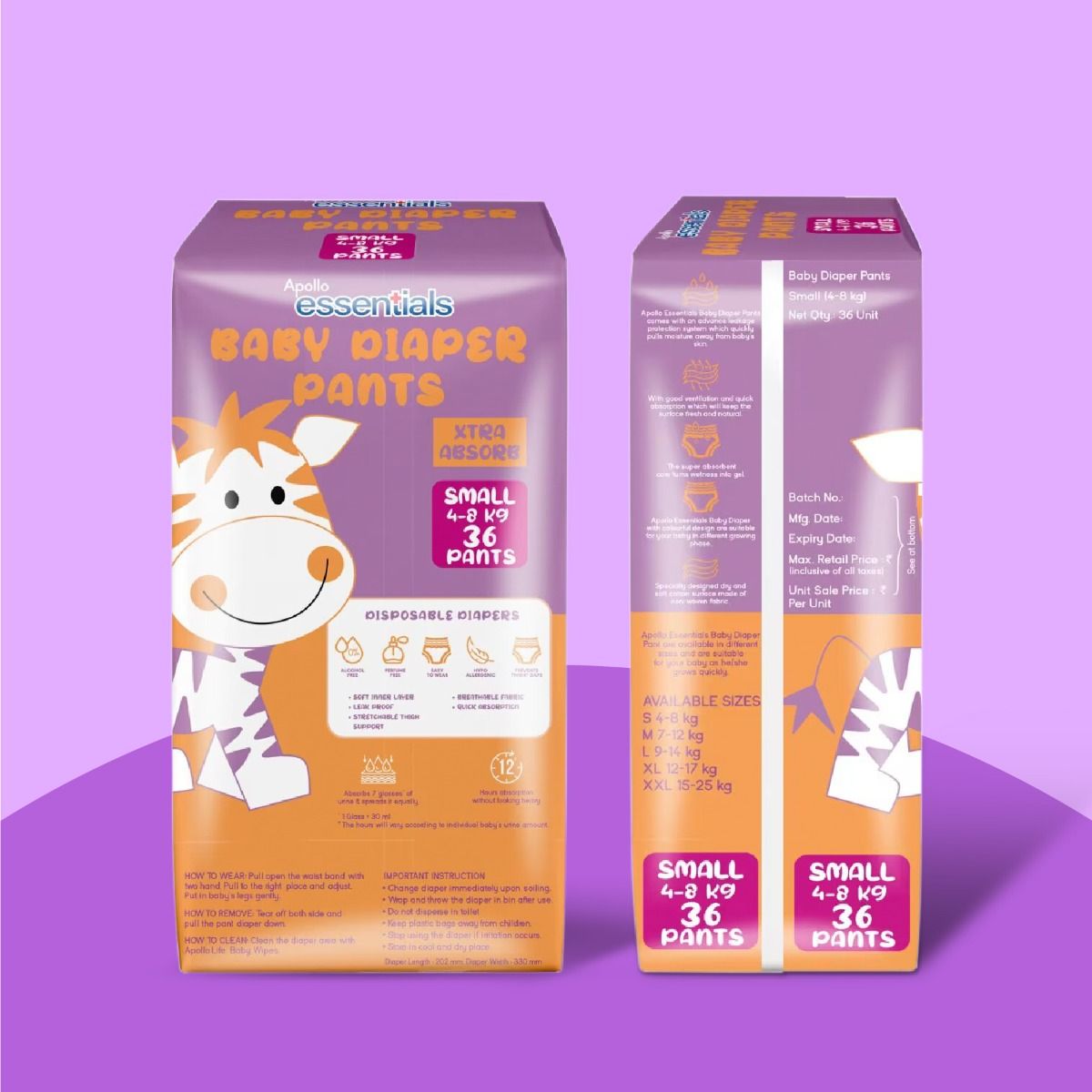 Apollo Essentials Extra Absorb Baby Diaper Pants Small, 36 Count Price ...