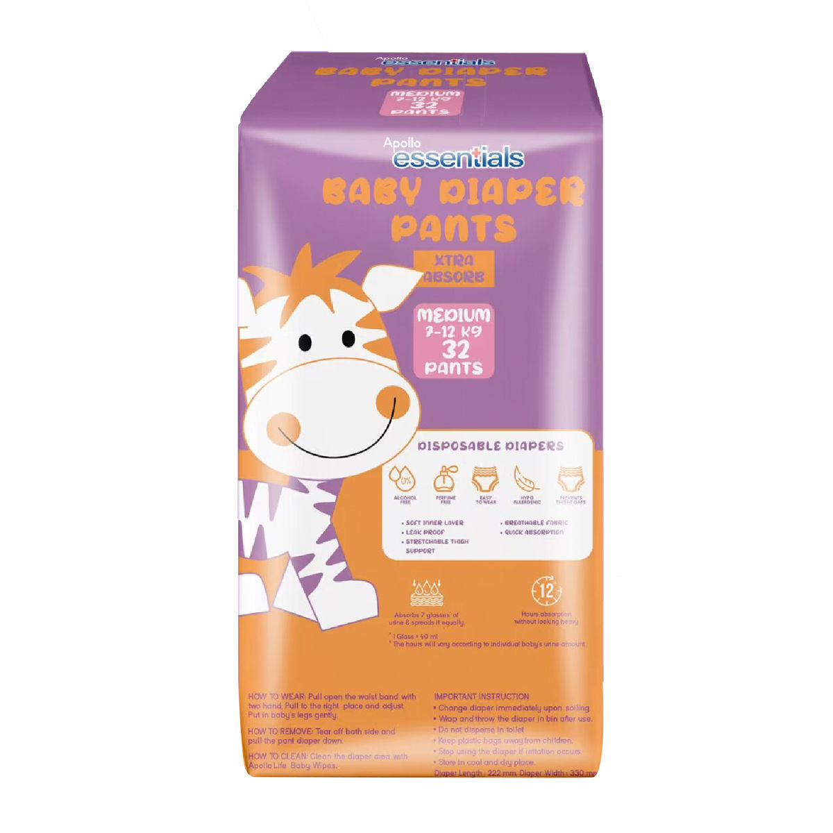 Apollo Essentials Extra Absorb Baby Diaper Pants Medium, 32 Count Price ...