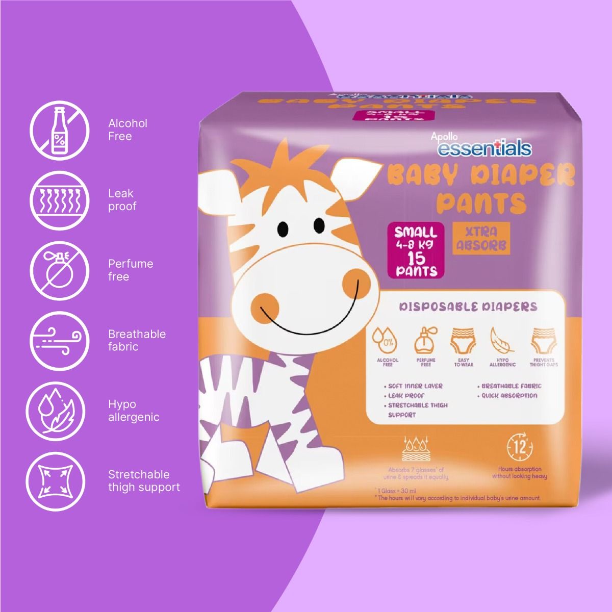 Apollo Essentials Extra Absorb Baby Diaper Pants Small, 15 Count Price ...