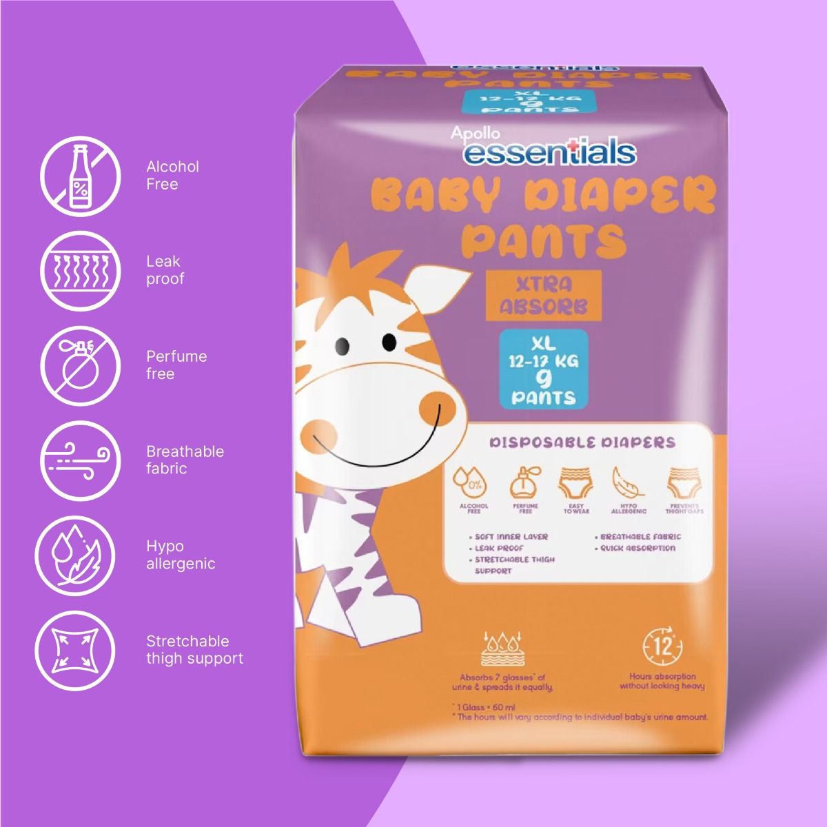 Apollo Essentials Extra Absorb Baby Diaper Pants XL, 9 Count Price ...